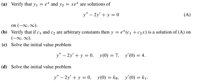 Solved (a) Verify that y1=ex and y2=xex are solutions of | Chegg.com