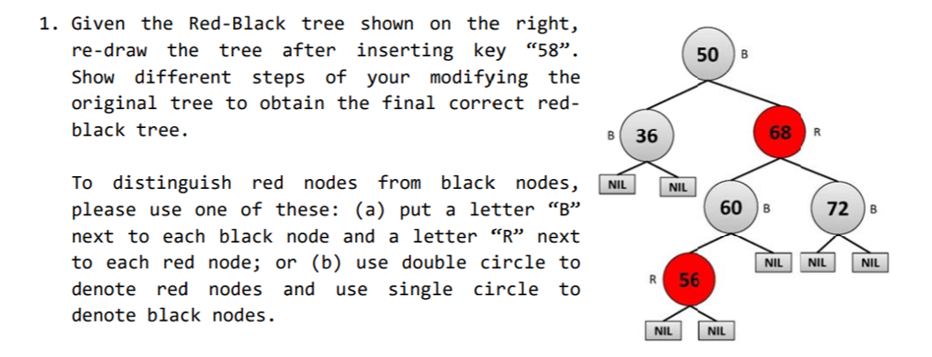 1. Given the Red-Black tree shown on the right, | Chegg.com