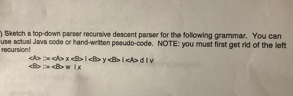 Solved Sketch a top-down parser recursive descent parser for | Chegg.com