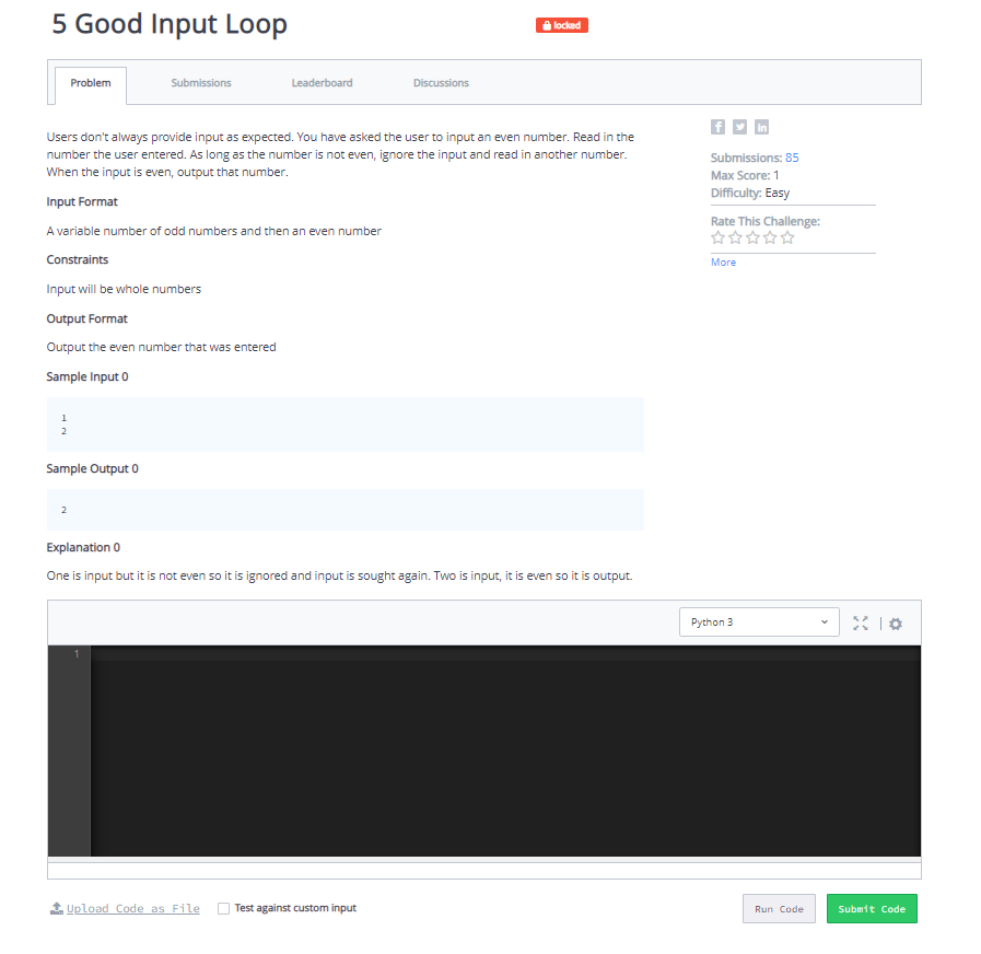 Solved 5 Good Input Loop Locked Problem Submissions 