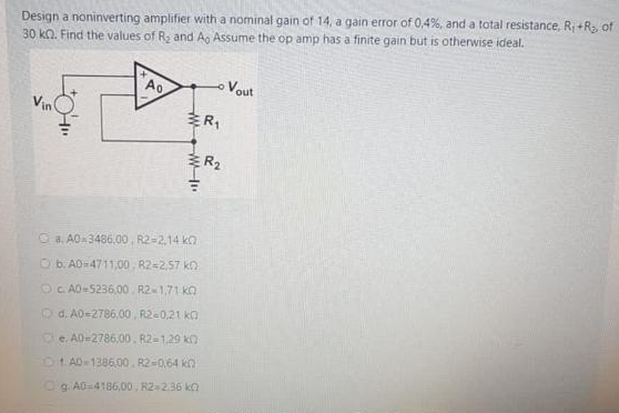 Solved Design a noninverting amplifier with a nominal gain | Chegg.com