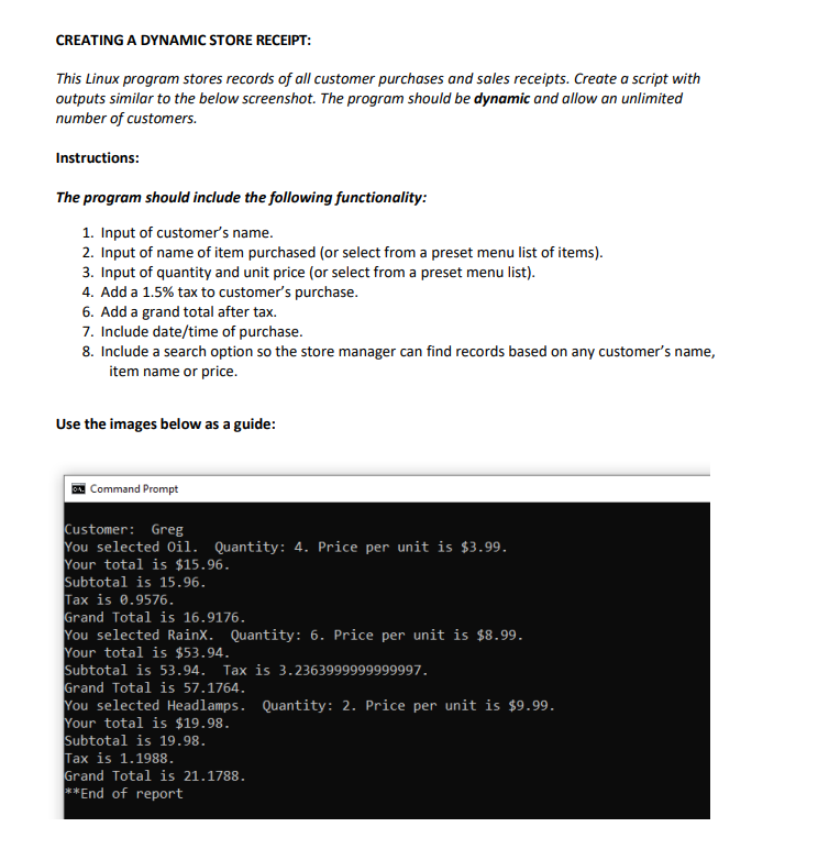 Solved CREATING A DYNAMIC STORE RECEIPT: This Linux program | Chegg.com