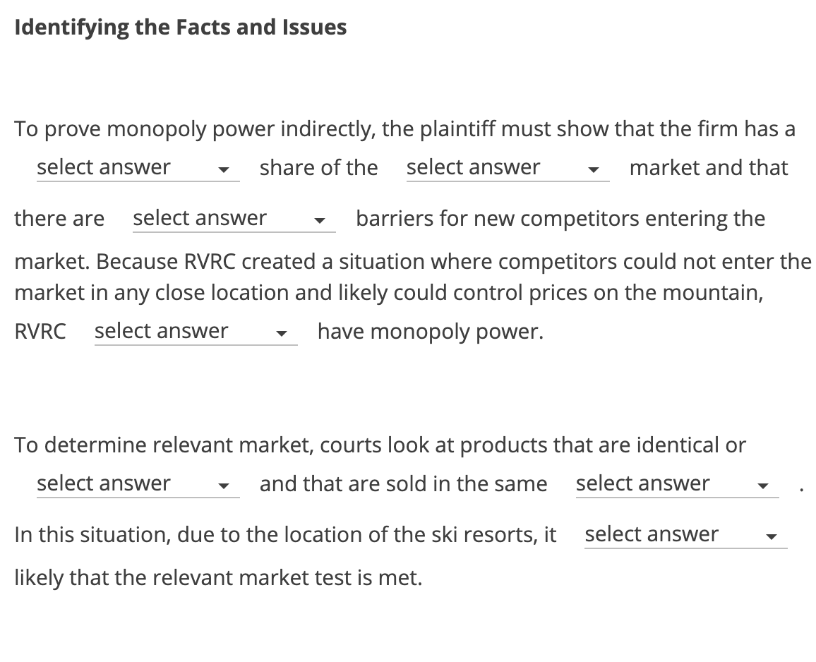 Solved Business LawCase Problem Analysis: MonopolizationWhen | Chegg.com