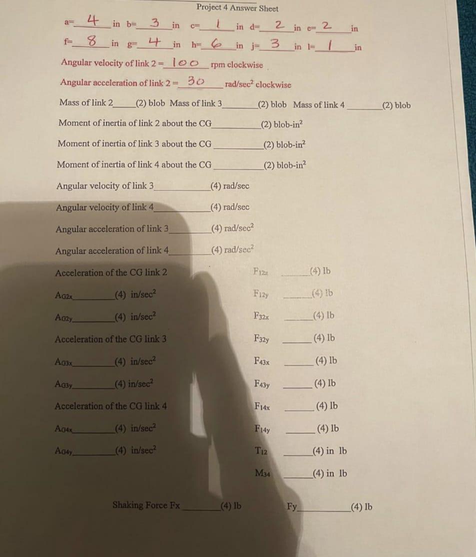 Project 4 Answer Sheet a=4 in b=3 in c=1 in d=2 in | Chegg.com