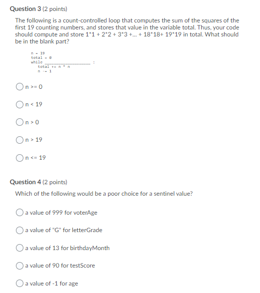Solved Question 3 (2 points) The following is a | Chegg.com