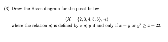 Solved (3) Draw the Hasse diagram for the poset below | Chegg.com