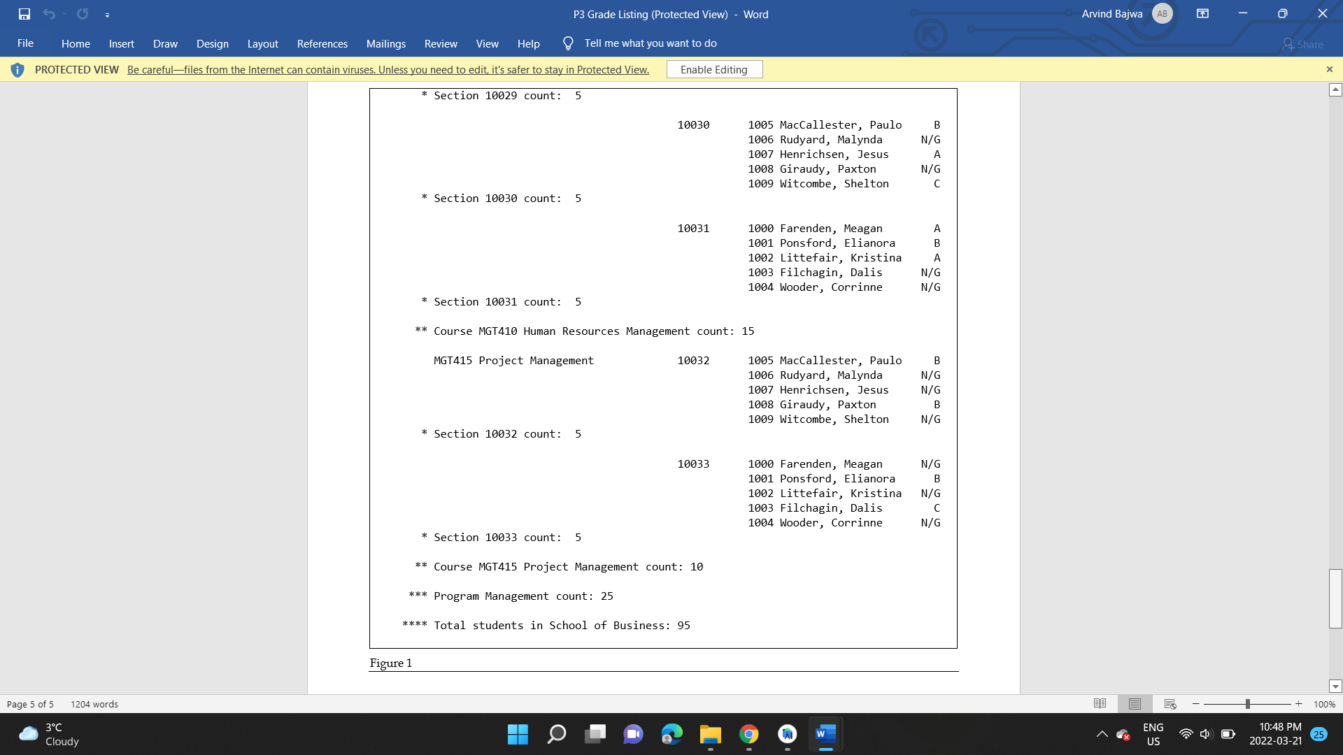 P3 Grade Listing (Protected View) - Word Arvind Bajwa | Chegg.com