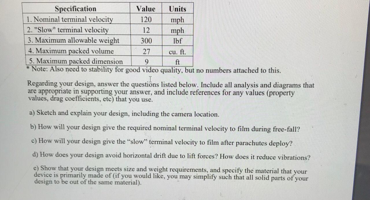 Specification Value Units 1. Nominal terminal | Chegg.com