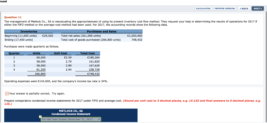 Solved ment CALCULATOR PRINTER VERSION 4 BACK NEXT Question | Chegg.com