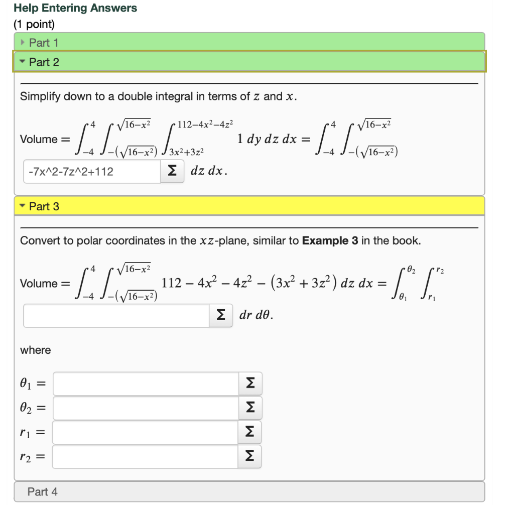 Solved Help Entering Answers (1 point) Part 1 Part 2 | Chegg.com