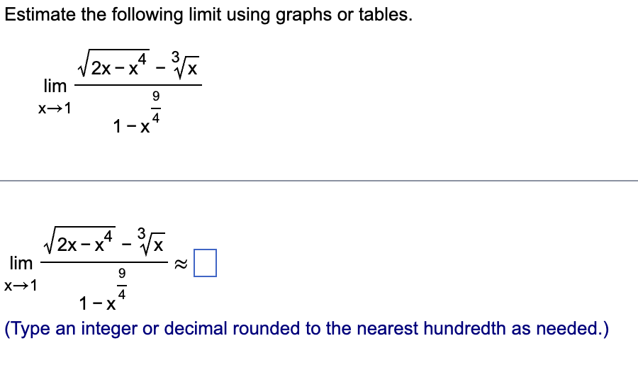 Solved Estimate the following limit using graphs or tables. | Chegg.com
