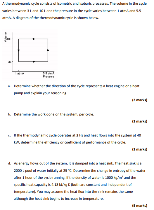Solved A thermodynamic cycle consists of isometric and | Chegg.com