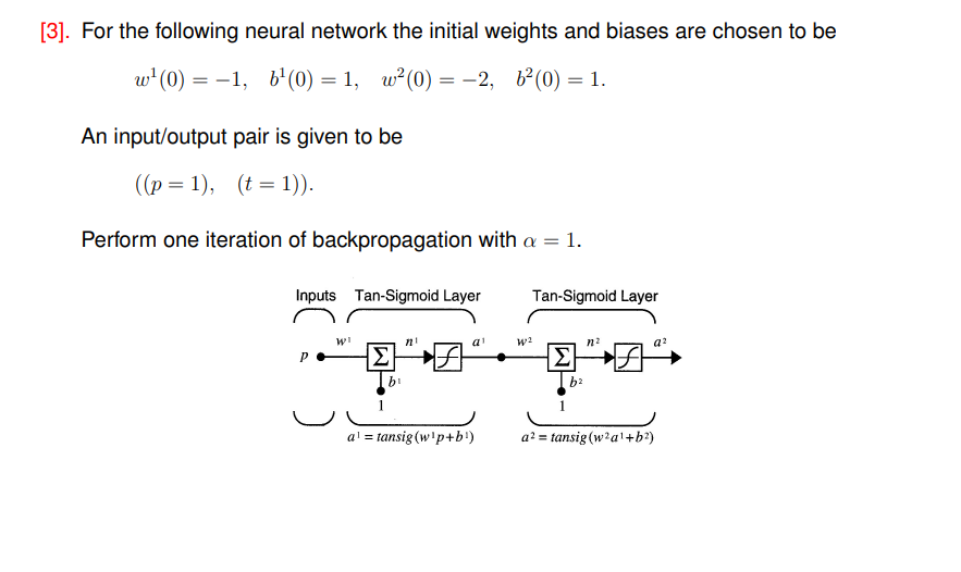 3 For The Following Neural Network The Initial 