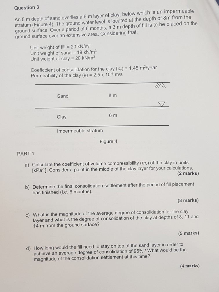 Solved Question 3 An 8 m depth of sand overlies a 6 m layer | Chegg.com