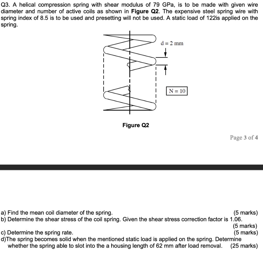 Solved Q3. A helical compression spring with shear modulus | Chegg.com
