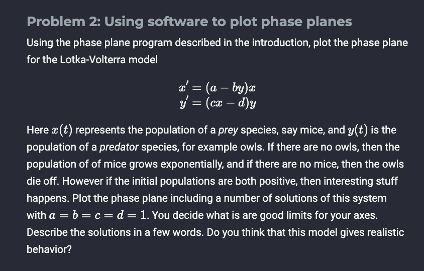 Solved Problem 2: Using software to plot phase planes Using | Chegg.com