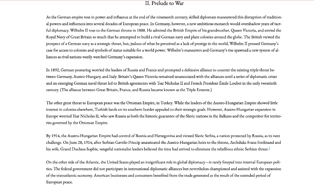 What three paragraph response from the World War I | Chegg.com