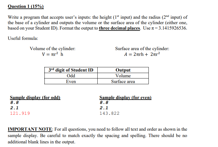 Solved 3rd digit of student ID : 1 (odd) output : | Chegg.com