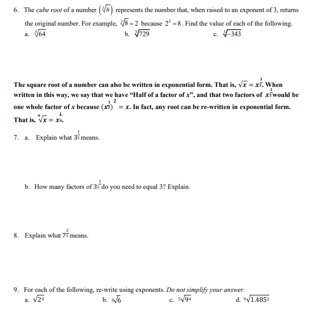 Solved 6. The cube root of a number (3#) represents the | Chegg.com