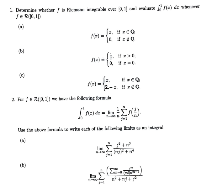 Solved 1. Determine whether ƒ is Riemann integrable over [0, | Chegg.com
