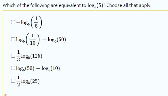 Solved Which of the following are equivalent to log (5)? | Chegg.com