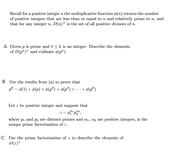 Solved Recall for a positive integer n the multiplicative | Chegg.com