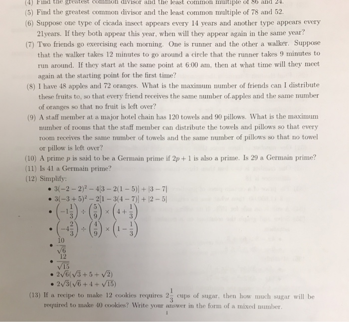 Solved 4 Find The Greatest Comnon Divisor And The Least