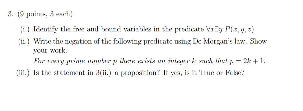 Solved 3. (9 points, 3 each) (i.) Identify the free and | Chegg.com