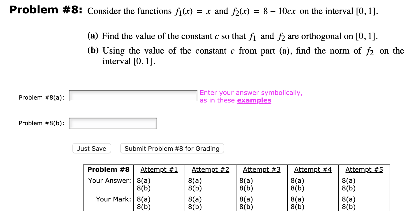 Solved Problem #8: Consider the functions fi(x) = x and | Chegg.com