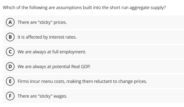 Solved Which of the following are assumptions built into the | Chegg.com