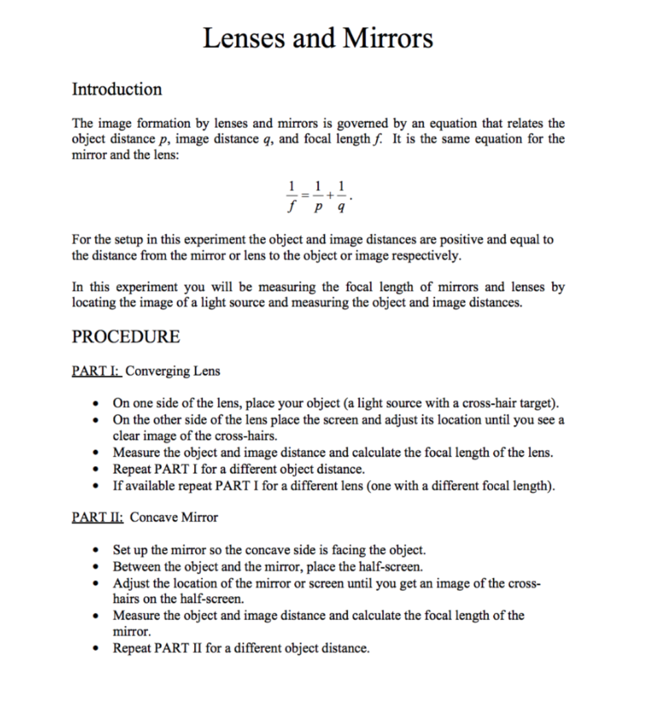 Solved Lenses and Mirrors Introduction The image formation | Chegg.com