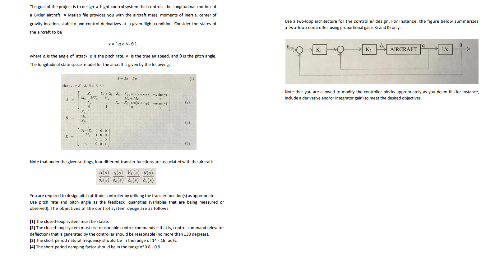 Solved The goal of the project is to design a flight control | Chegg.com