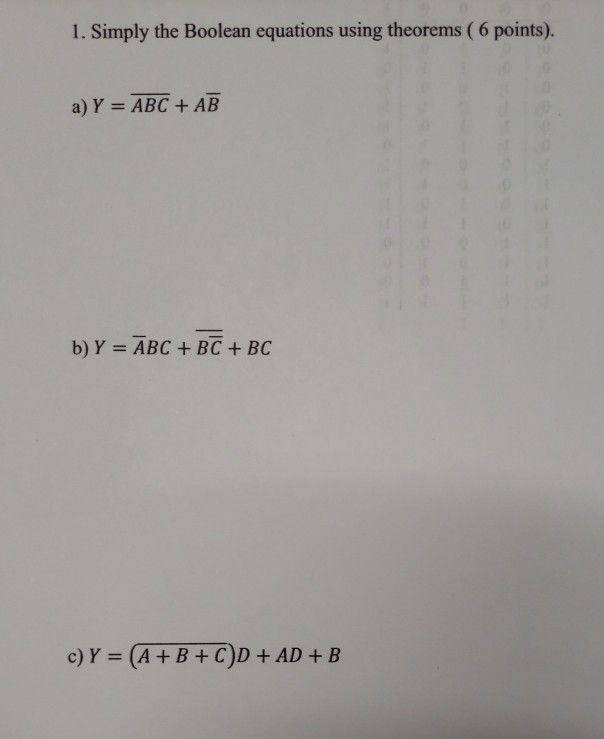 Solved 1. Simply the Boolean equations using theorems ( 6 | Chegg.com