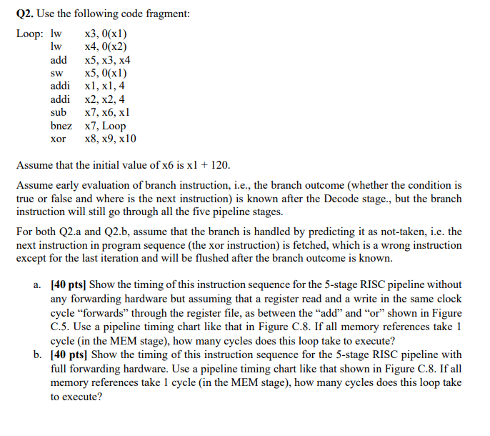 Solved Q2. Use the following code fragment: Loop: lw | Chegg.com