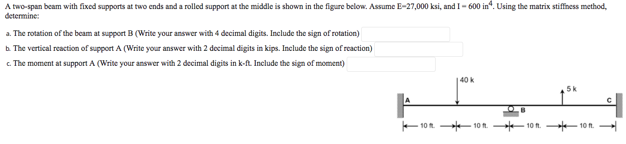 Solved A two-span beam with fixed supports at two ends and a | Chegg.com