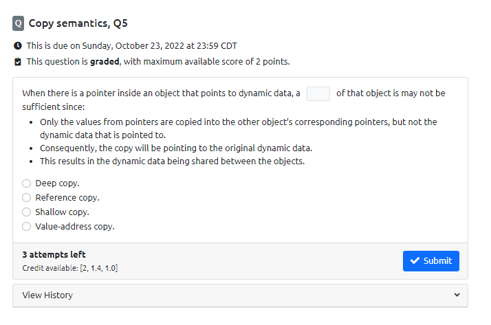Solved Copy semantics, Q5 This is due on Sunday, October 23, | Chegg.com