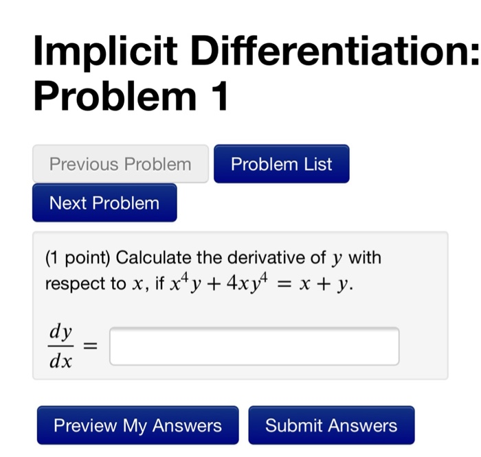 Solved Implicit Differentiation: Problem 1 Previous Problem | Chegg.com