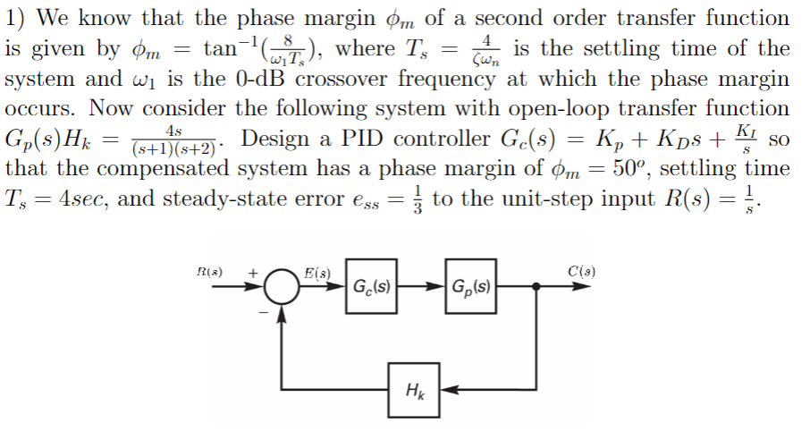 Solved We know that the phase margin φm ﻿of a second order | Chegg.com