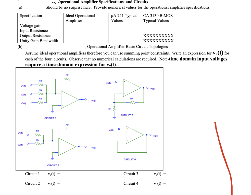 Solved to, Operational Amplifier Specifications and Circuits | Chegg.com