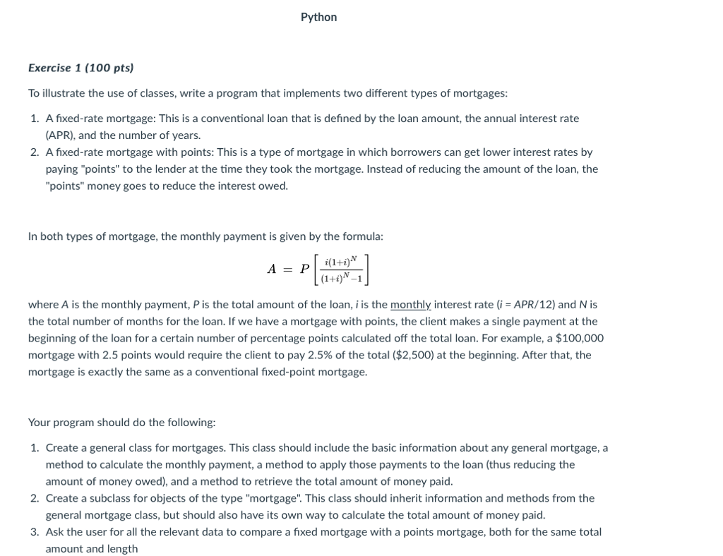 Python Exercise 1 (100 pts) To illustrate the use of | Chegg.com