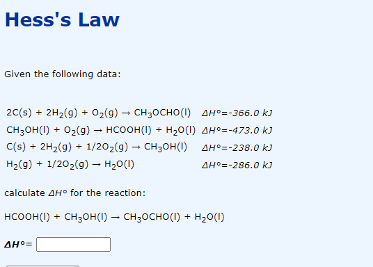 Solved Hess's Law Given the following data: 2C(s)+2H2( | Chegg.com