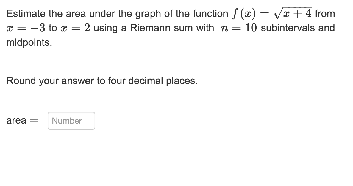 Solved Estimate the area under the graph of the function | Chegg.com