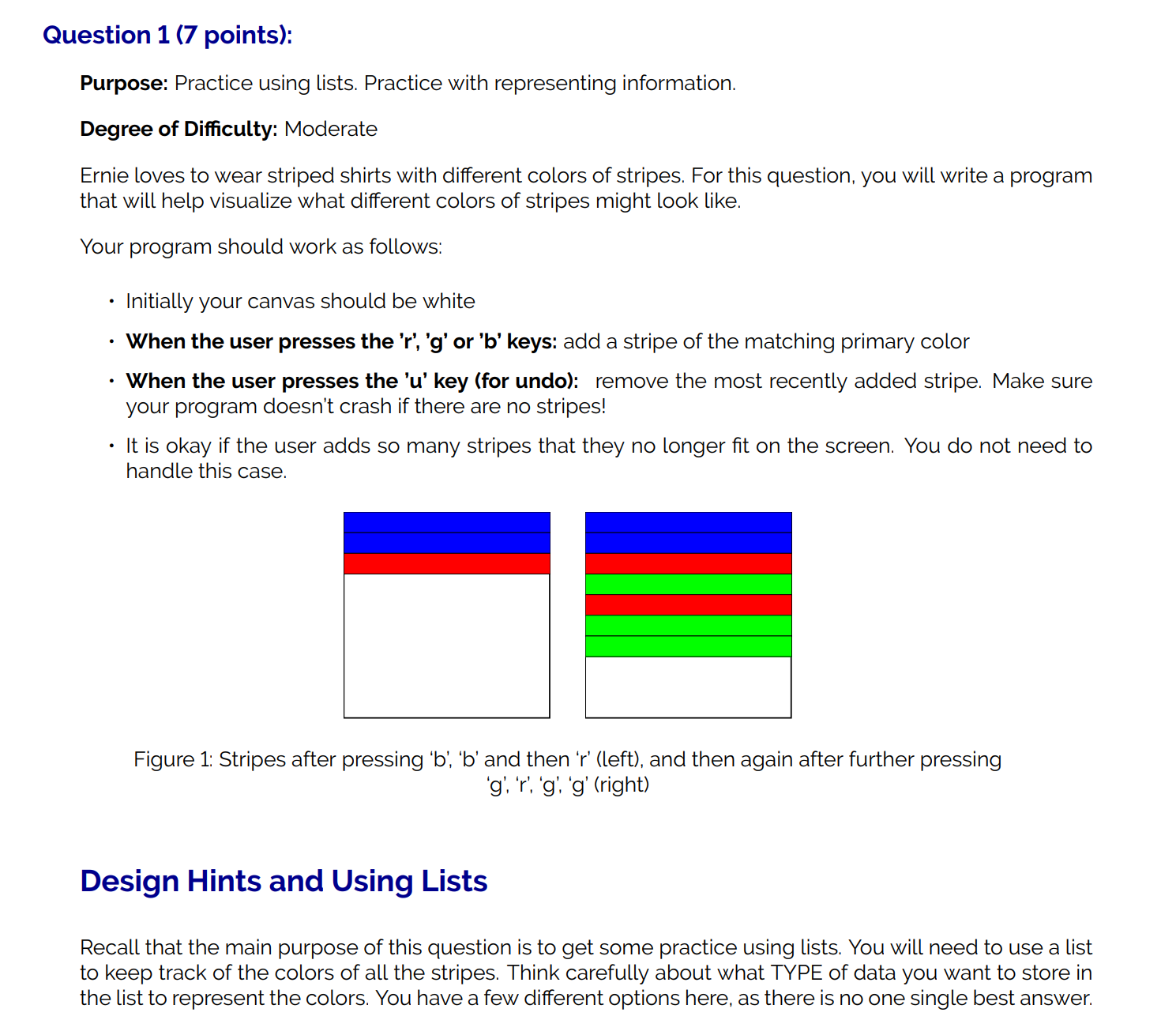 Solved uestion 1 (7 points): Purpose: Practice using lists. | Chegg.com
