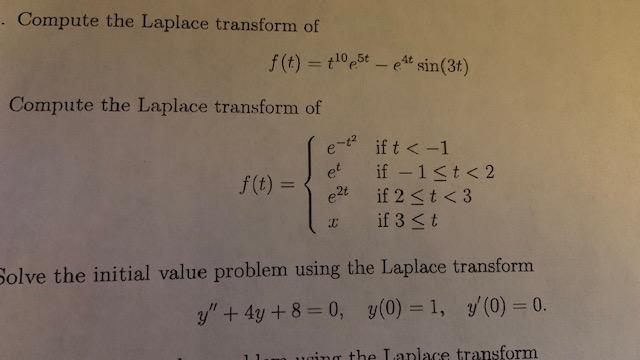 Solved Compute the Laplace transform of | Chegg.com