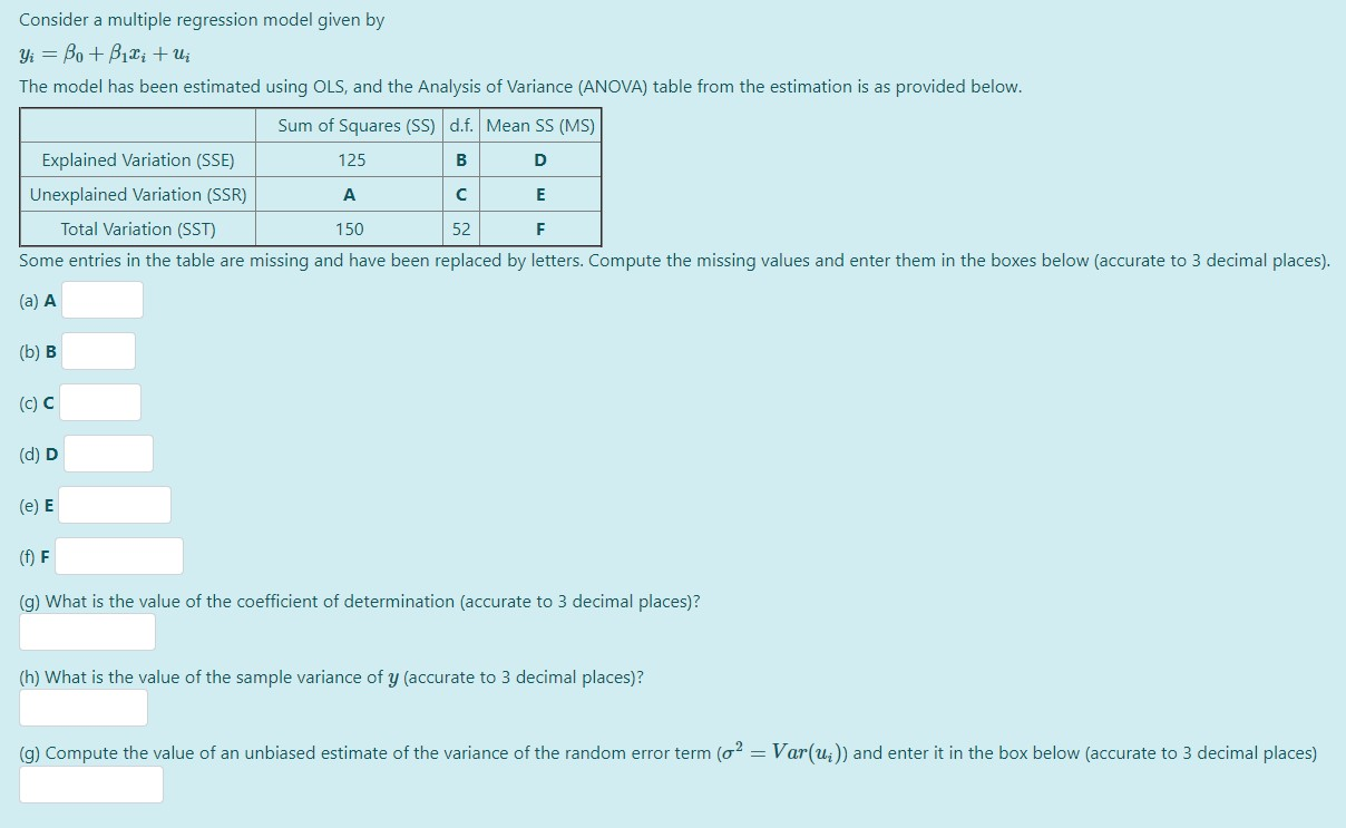 Solved Consider a multiple regression model given by Yi = Bo | Chegg.com