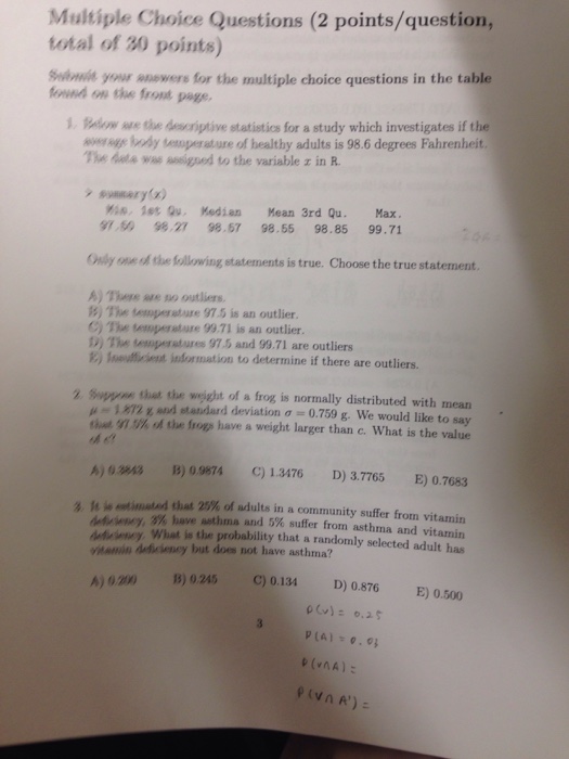 Solved Multiple Choice Questions (2 points/question, total | Chegg.com