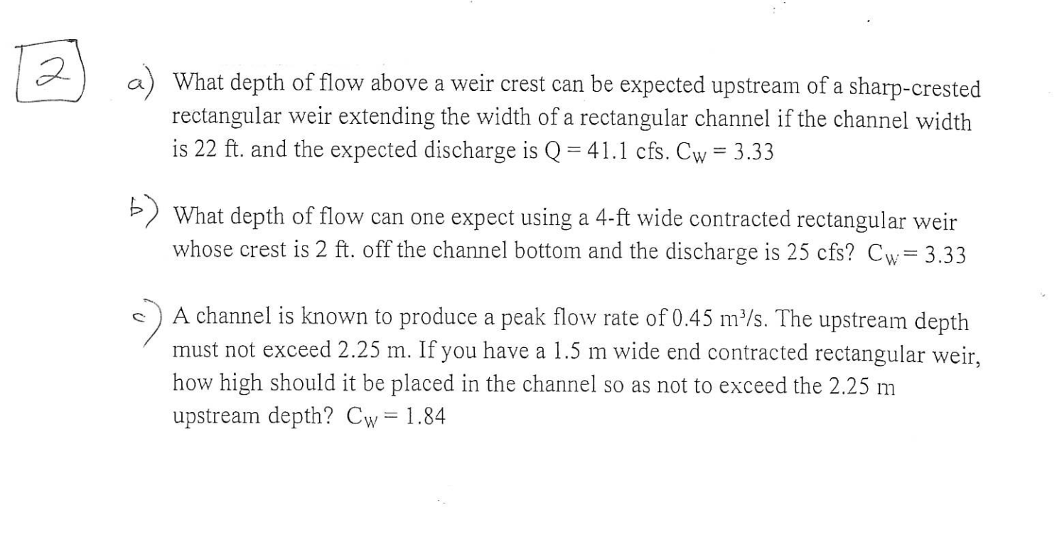 Solved What depth of flow above a weir crest can be expected | Chegg.com