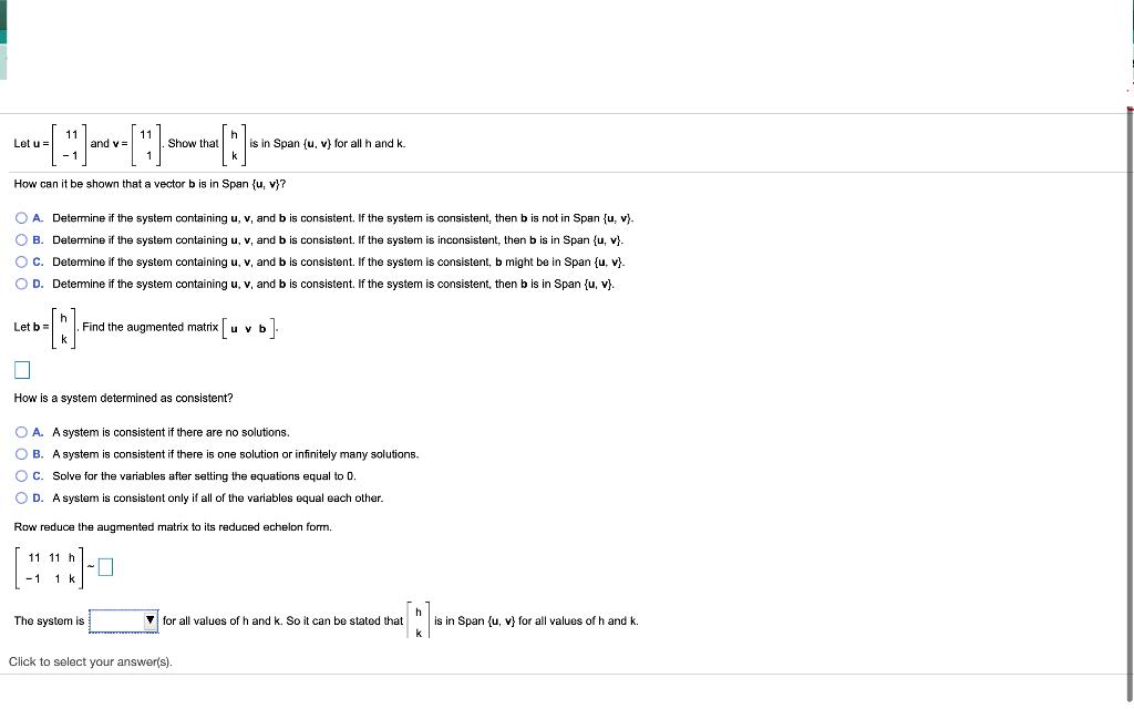 Solved Let u and v= Show that 21 is in Span (u, v) for all h | Chegg.com