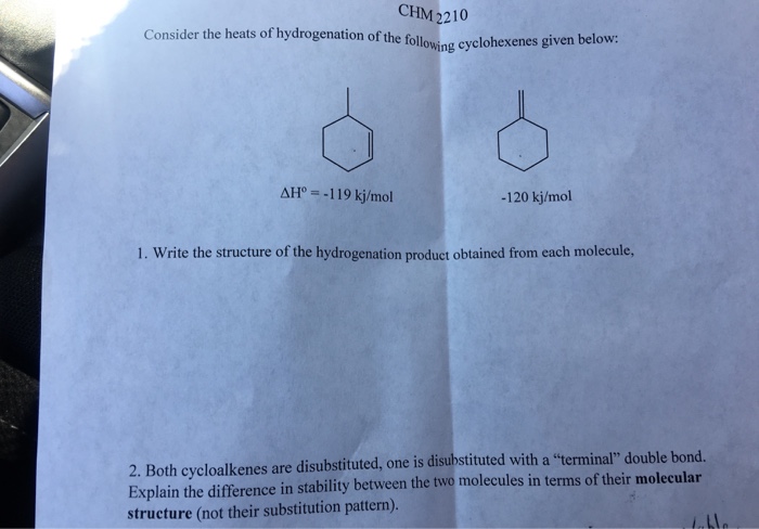 Solved CHM2210 Consider the heats of hydrogenation of the | Chegg.com