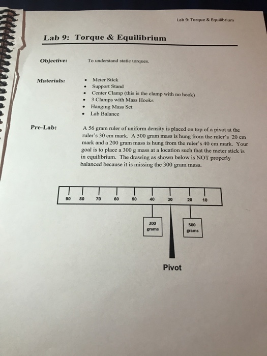 Solved Lab 9: Torque & Equilibrium I. To start, draw a | Chegg.com